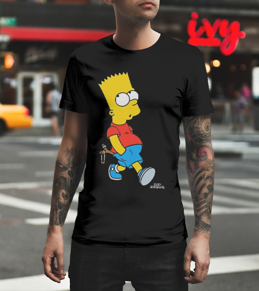 0th Century The Simpsons Bart Simpson With Slingshot Drawing T-Shirt