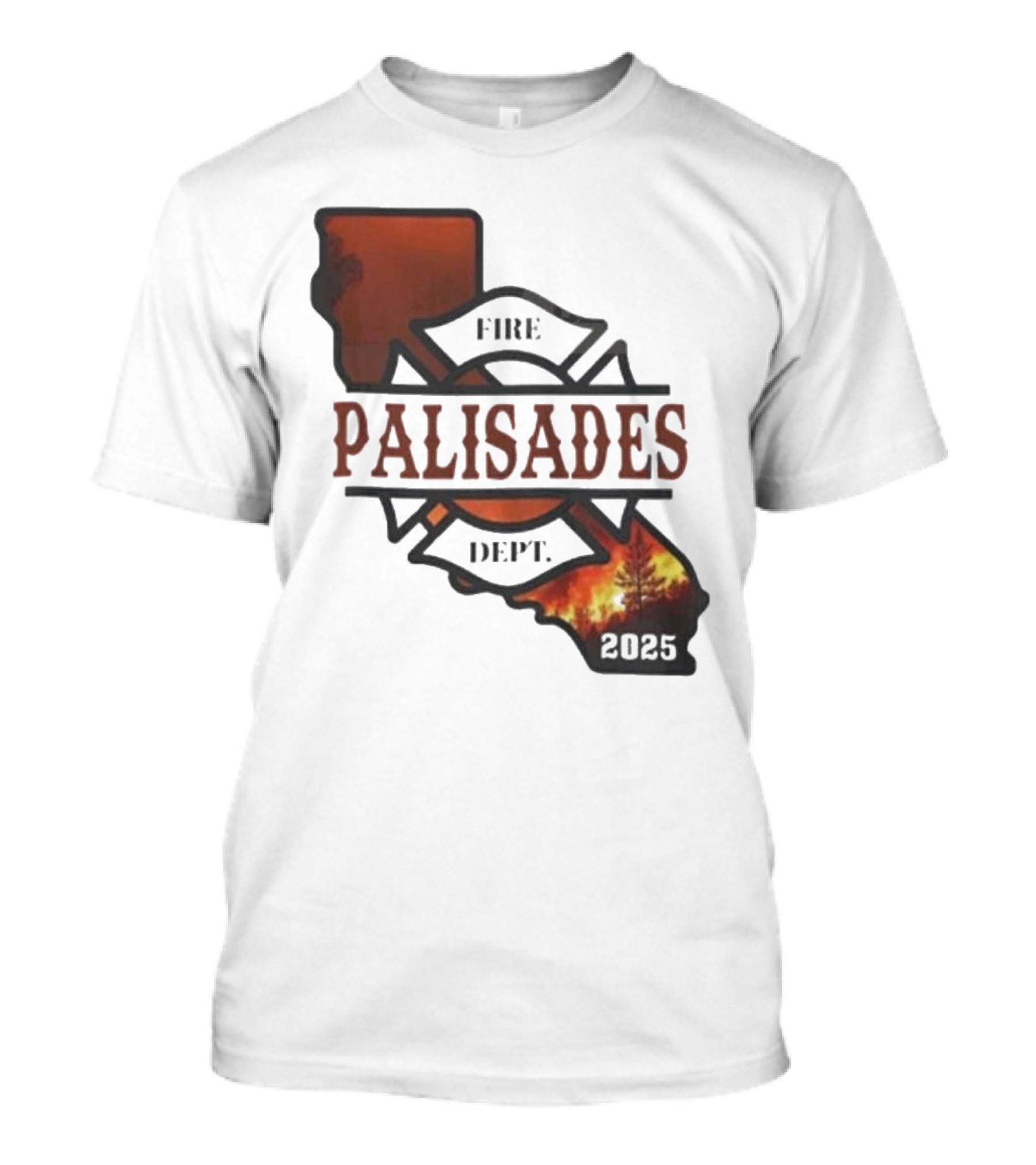 California Republic Palisades Fire Dept 2025 Badge With State And Flames T-Shirt