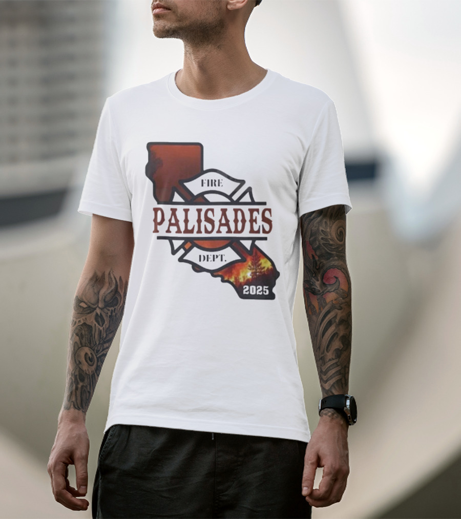 California Republic Palisades Fire Dept 2025 Badge With State And Flames T-Shirt