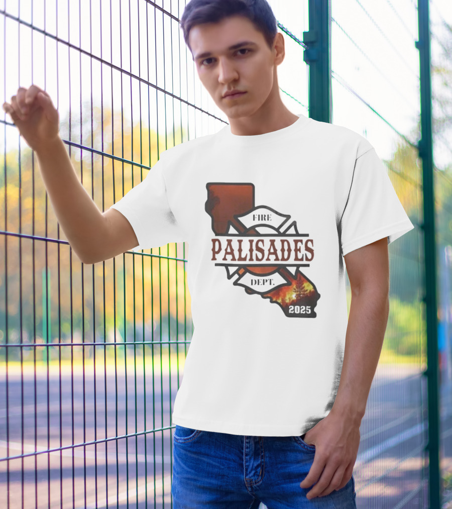 California Republic Palisades Fire Dept 2025 Badge With State And Flames T-Shirt