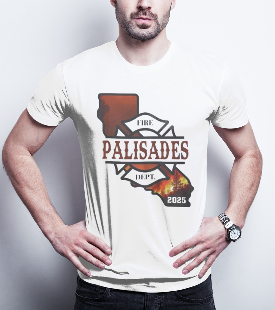 California Republic Palisades Fire Dept 2025 Badge With State And Flames T-Shirt