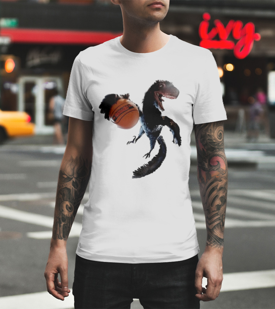 Coolioart Deinonychus Dinosaur With Spalding Basketball T-Shirt