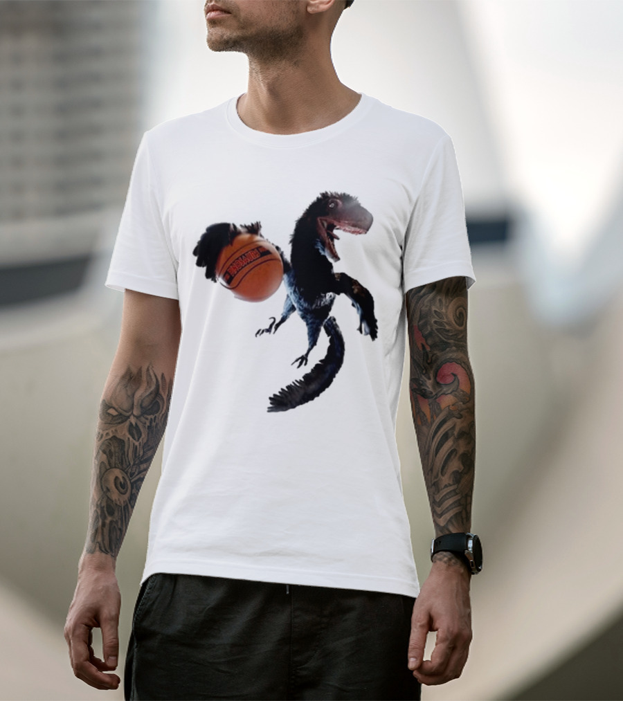 Coolioart Deinonychus Dinosaur With Spalding Basketball T-Shirt