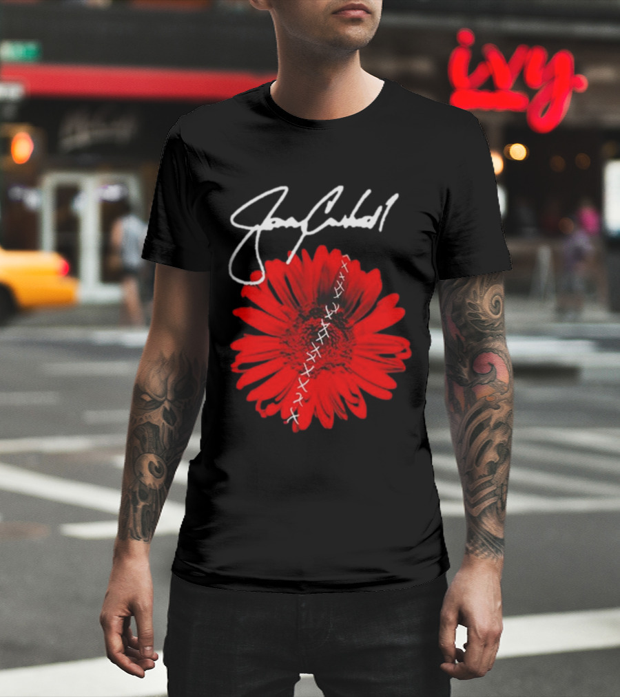 Jerry Cantrell Red Flower With Signature And Cross Stitch T-Shirt