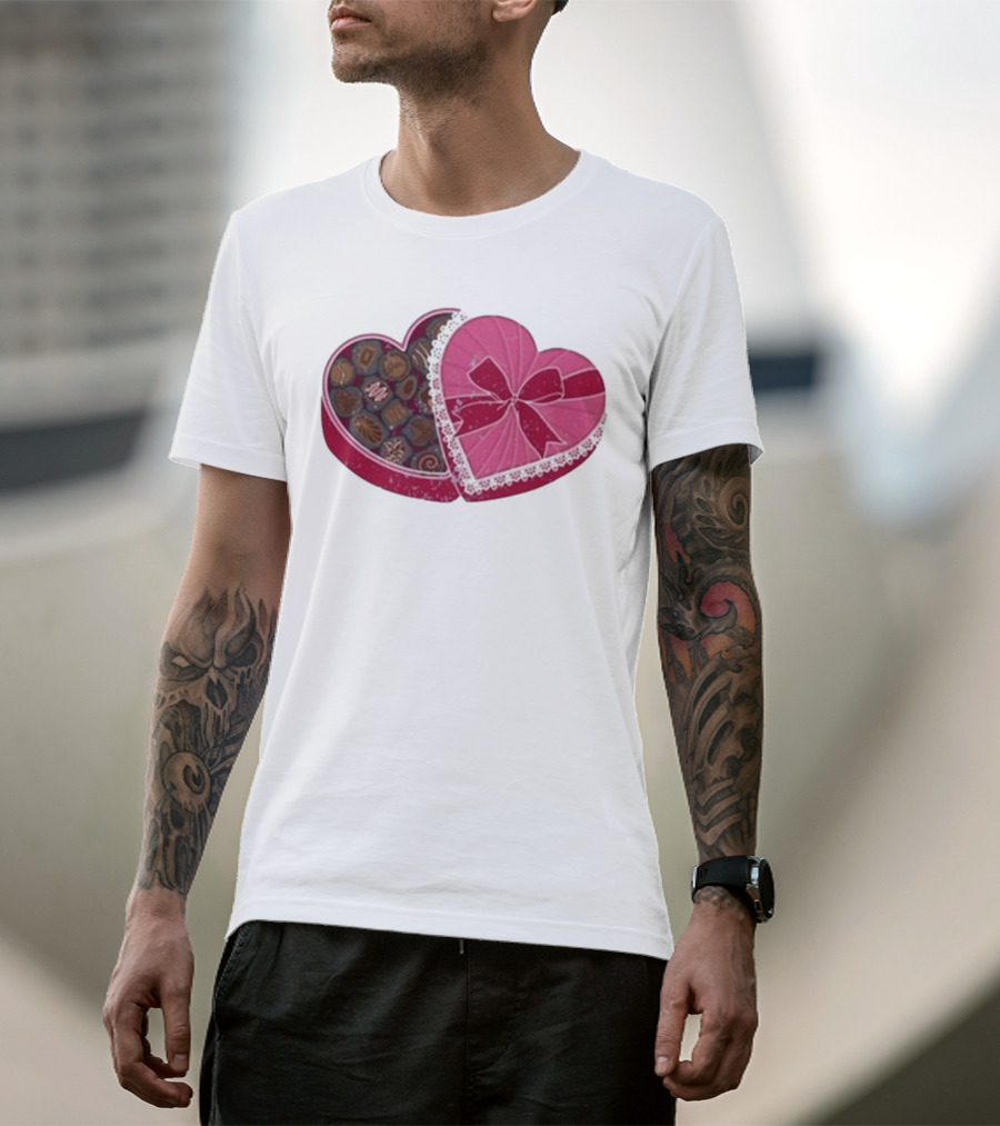 Mallory Ervin Heart Shaped Box Of Chocolates With Pink Ribbon Lace T-Shirt