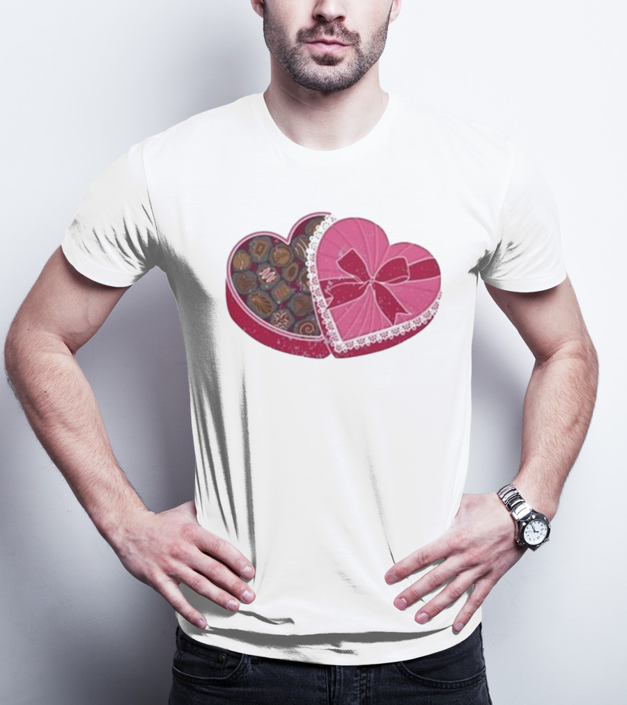 Mallory Ervin Heart Shaped Box Of Chocolates With Pink Ribbon Lace T-Shirt
