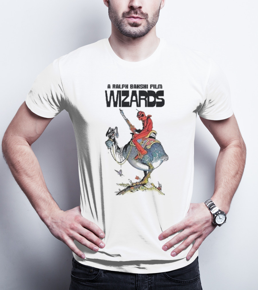 A Ralph Bakshi Film Wizards Fantasy Creature Rider With Staff And Helmet T-Shirt
