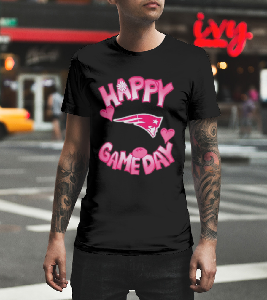 Valentine’s Day New England Patriots Happy Gameday 2025 With Hearts And Football T-Shirt