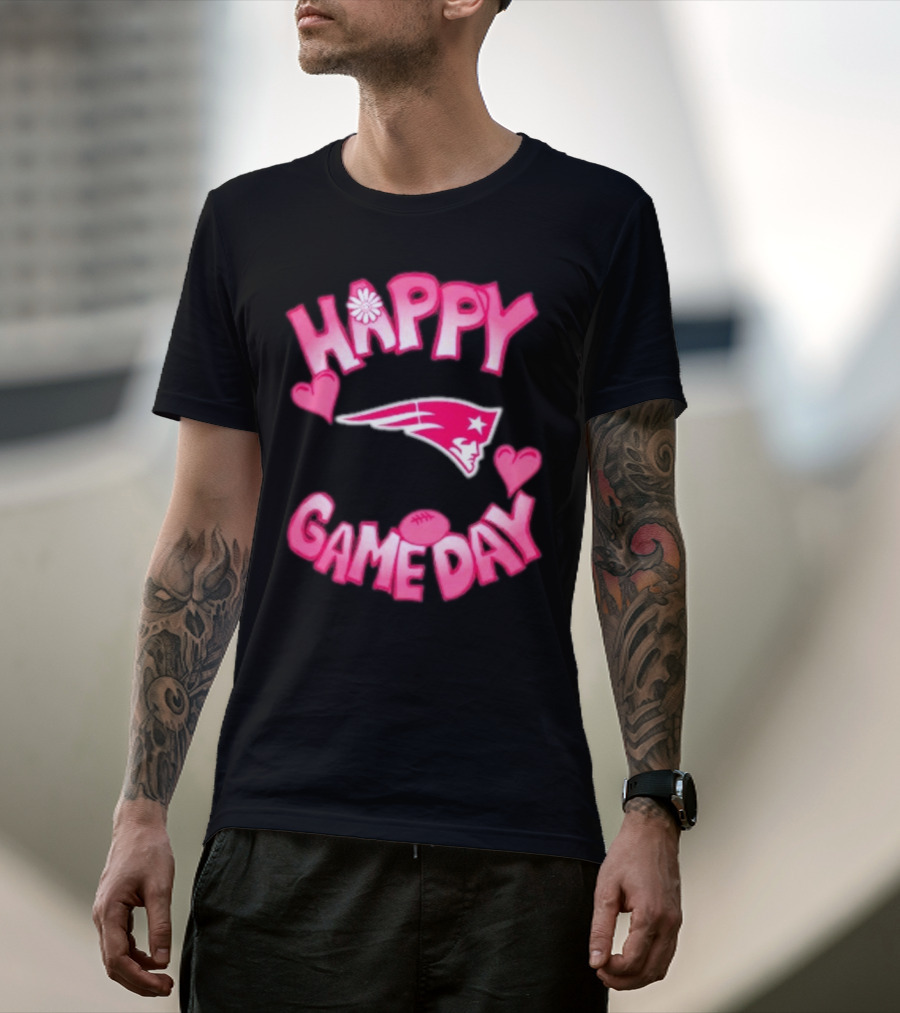Valentine’s Day New England Patriots Happy Gameday 2025 With Hearts And Football T-Shirt