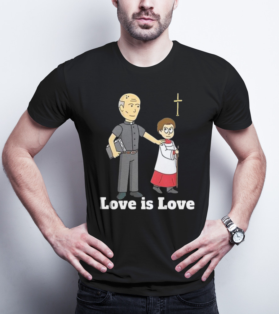 Love Is Love Priest Cartoon With Cross And Child T-Shirt