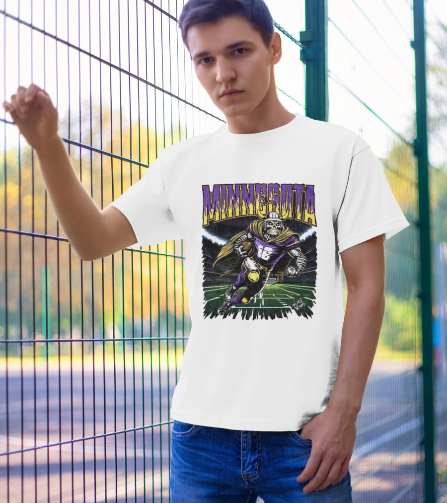 Minnesota Vikings Skeleton Player Football Run T-Shirt