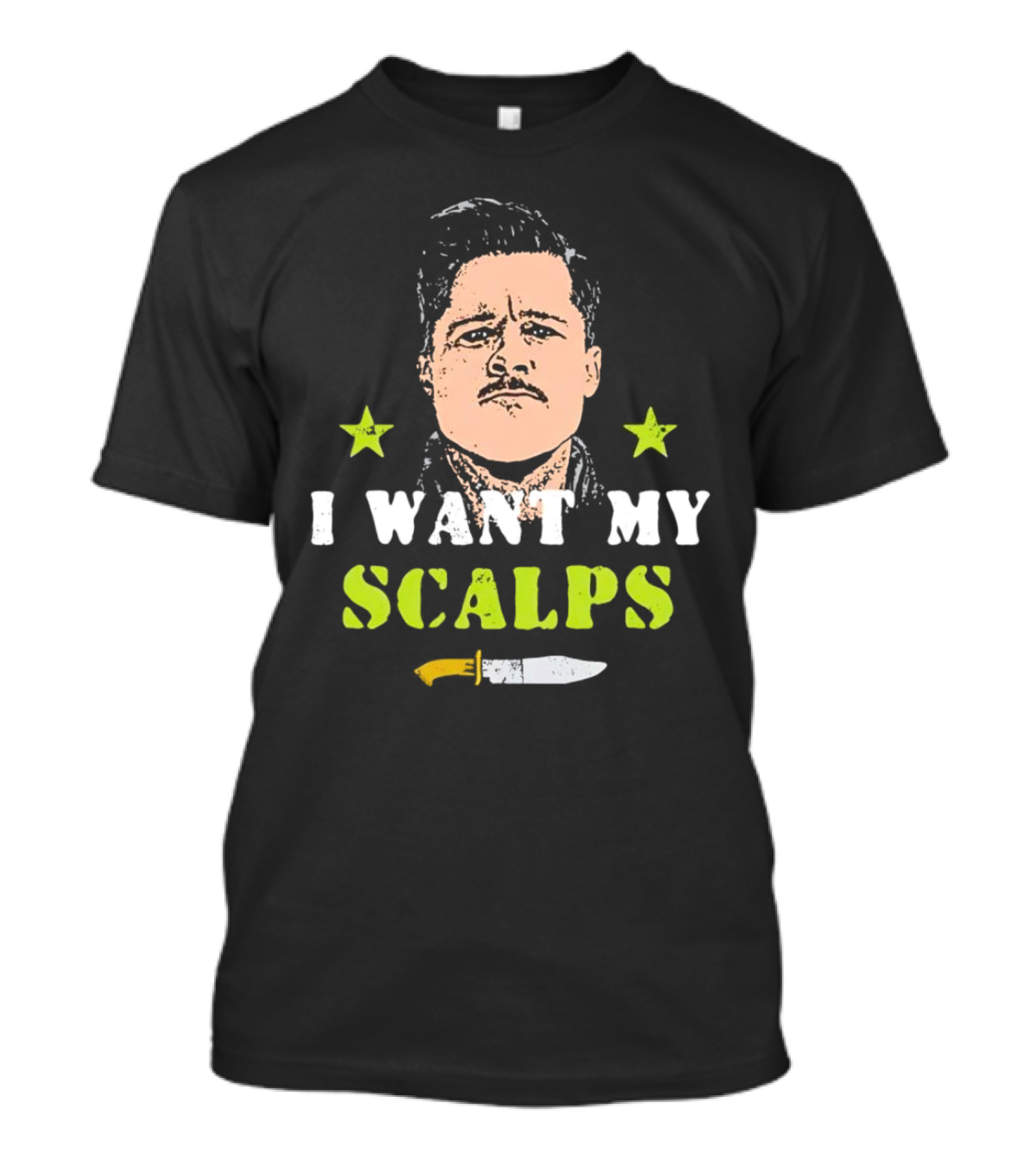 Aldo Raine I Want My Scalps Knife Stars T-Shirt Aldo Raine I Want My Scalps Knife Stars T-Shirt