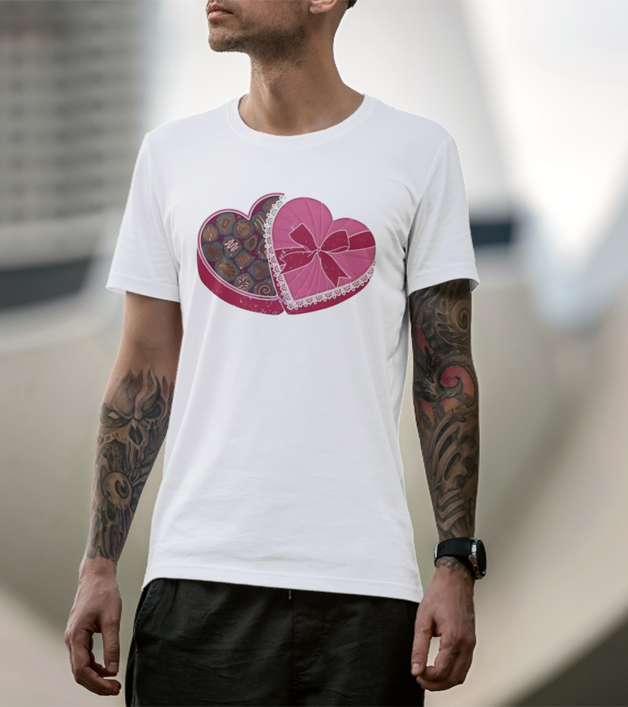 Heart Shaped Box Of Chocolates With Lace And Bow T-Shirt