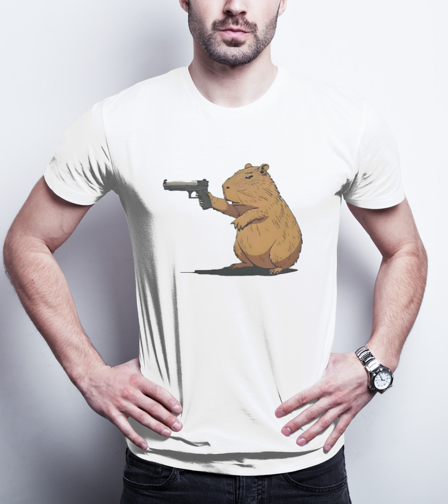 Capybara Holding A Gun In A Humorous Pose T-Shirt