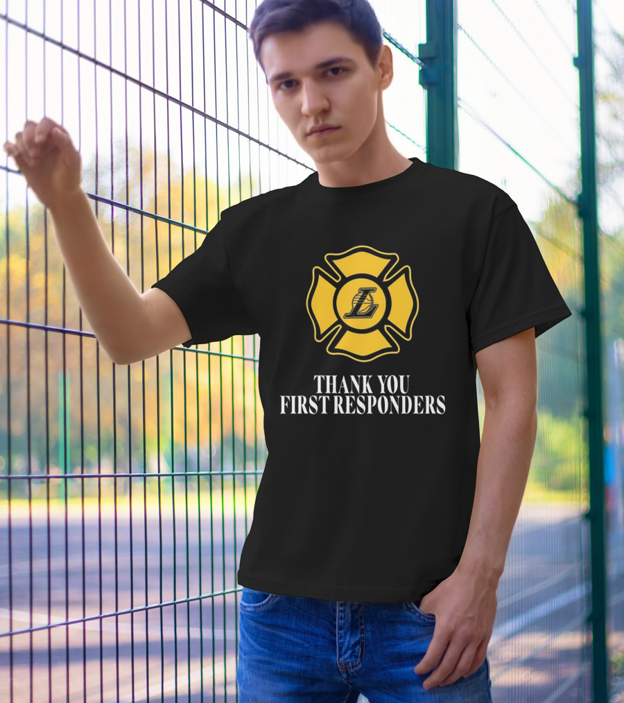 Los Angeles Lakers Thank You First Responders Firefighter Emblem T-Shirt