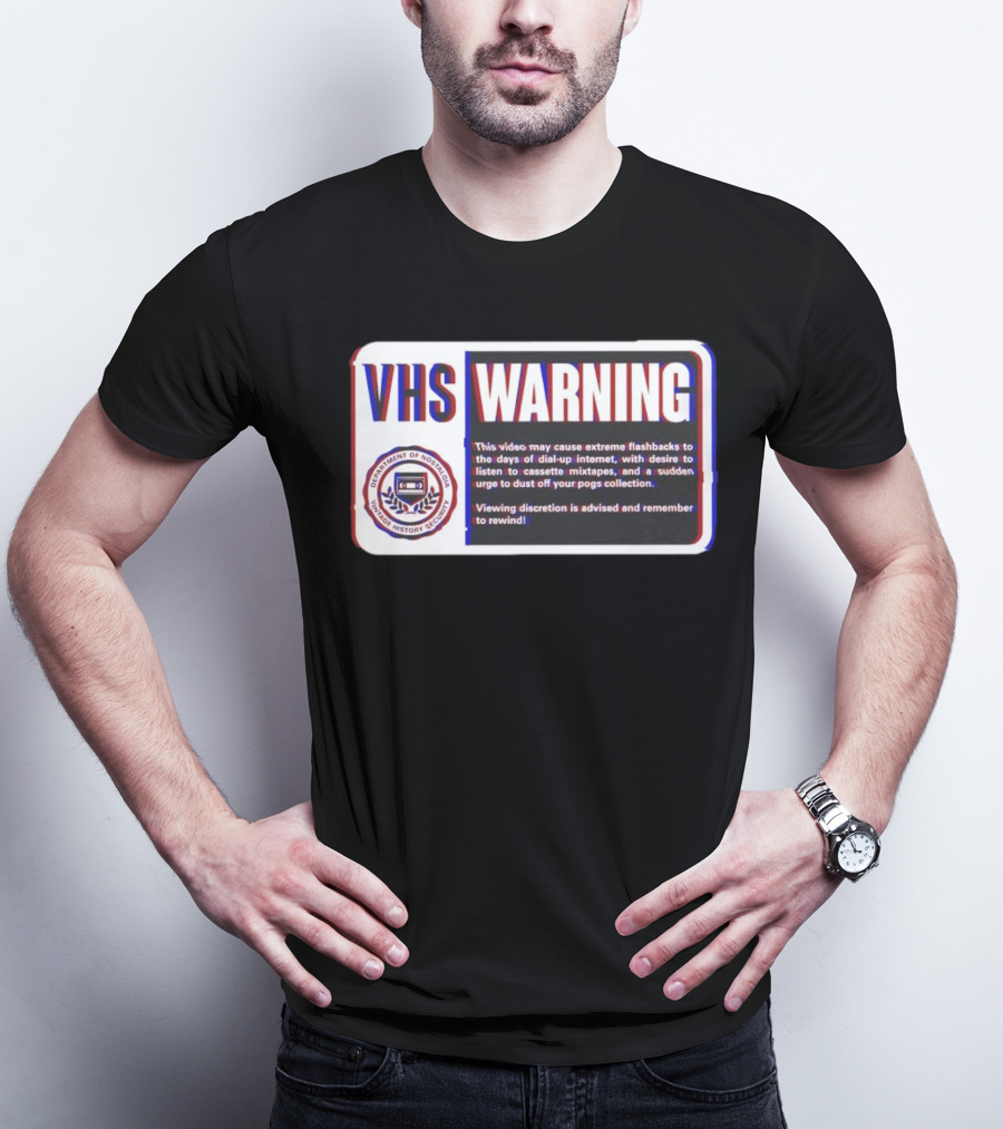 VHS Warning Retro Flashbacks Dial-up Internet Cassette Mixtapes Pogs Collection T-Shirt