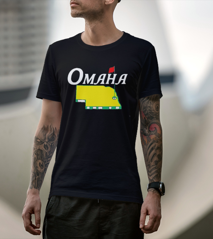Omaha Nebraska Masters Golf State Map With Pin Flag T-Shirt