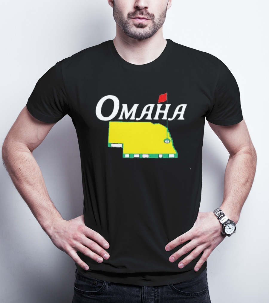 Omaha Nebraska Masters Golf State Map With Pin Flag T-Shirt