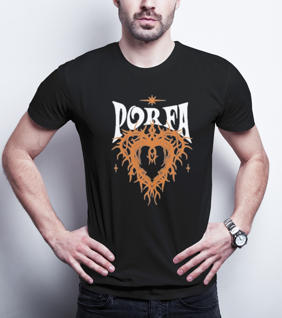Porfa Stylized Text With Ornate Thorn Heart Design T-Shirt