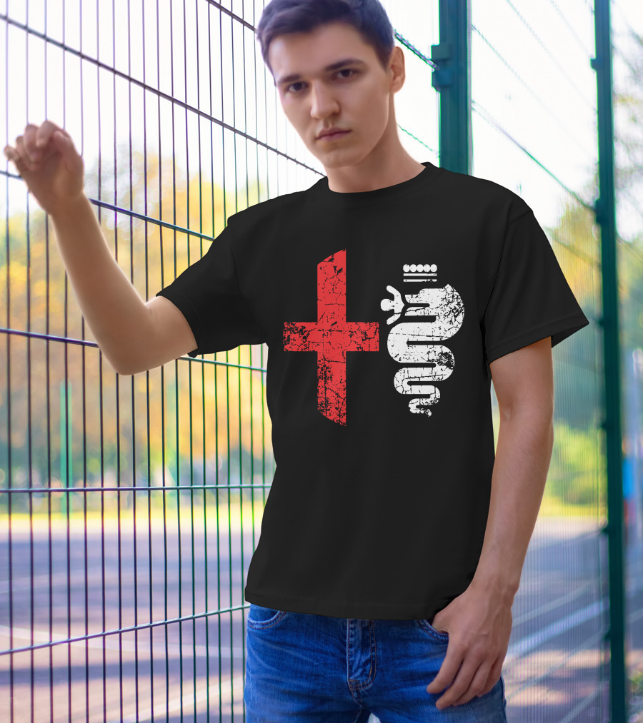 Alfa Car Drivers Stylish Grunge Red Cross Serpent T-Shirt