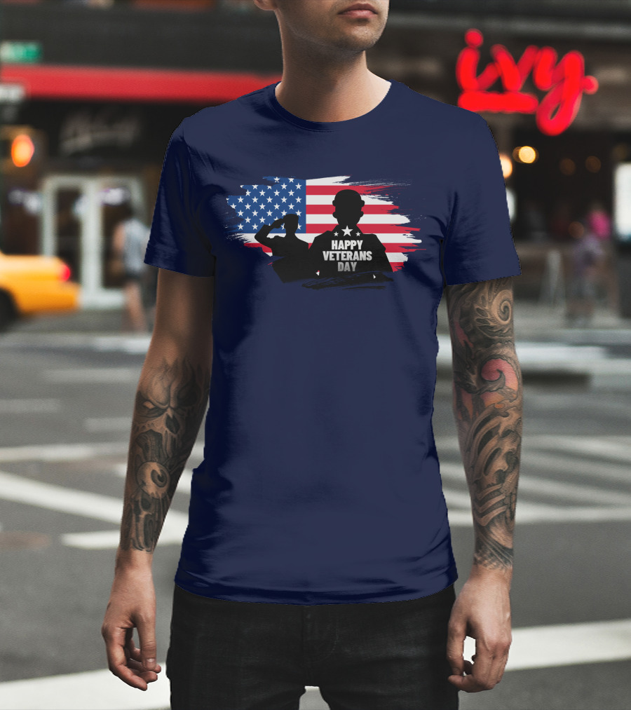 Happy Veterans Day Flag With Saluting T-Shirt