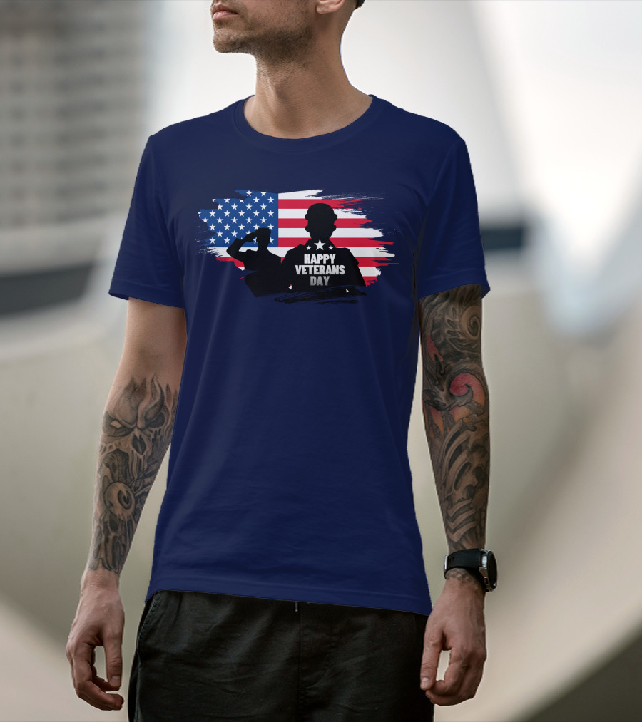 Happy Veterans Day Flag With Saluting T-Shirt