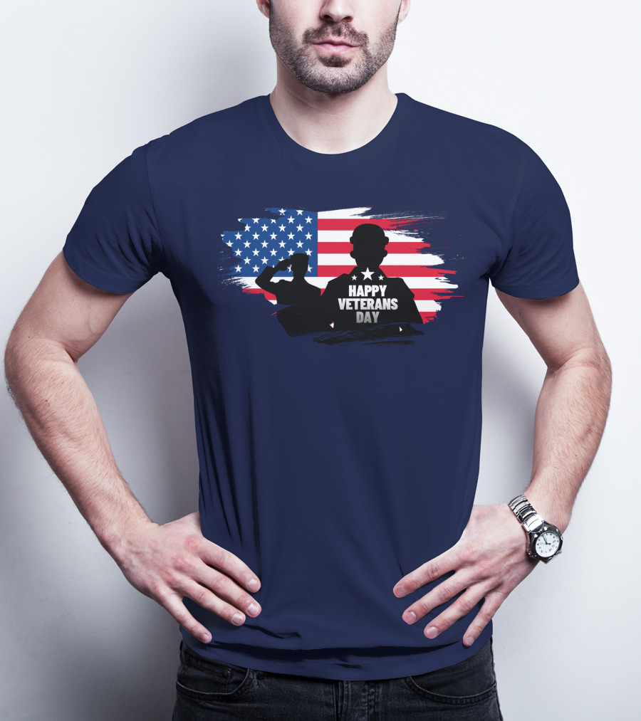Happy Veterans Day Flag With Saluting T-Shirt
