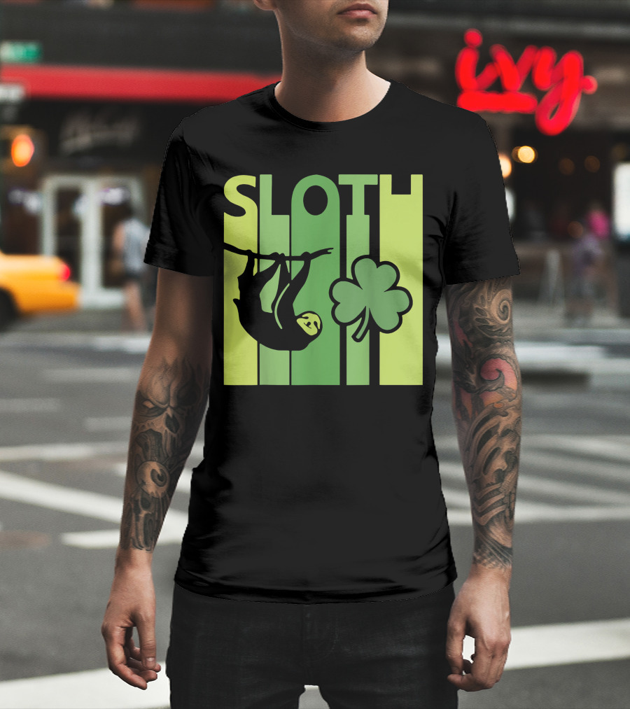 Lucky Sloth Hanging Irish Vintage Shamrock St Patrick's Day T-Shirt