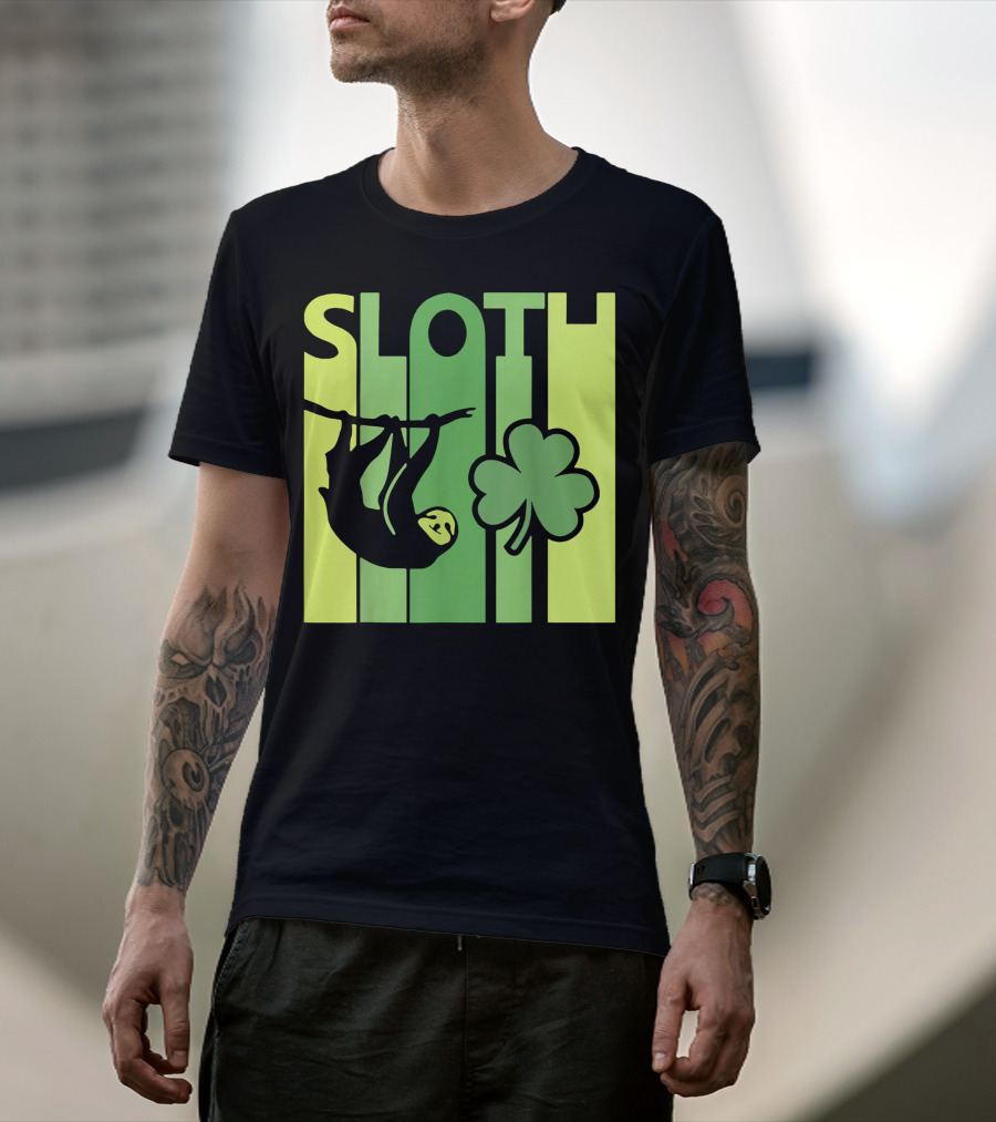 Lucky Sloth Hanging Irish Vintage Shamrock St Patrick's Day T-Shirt