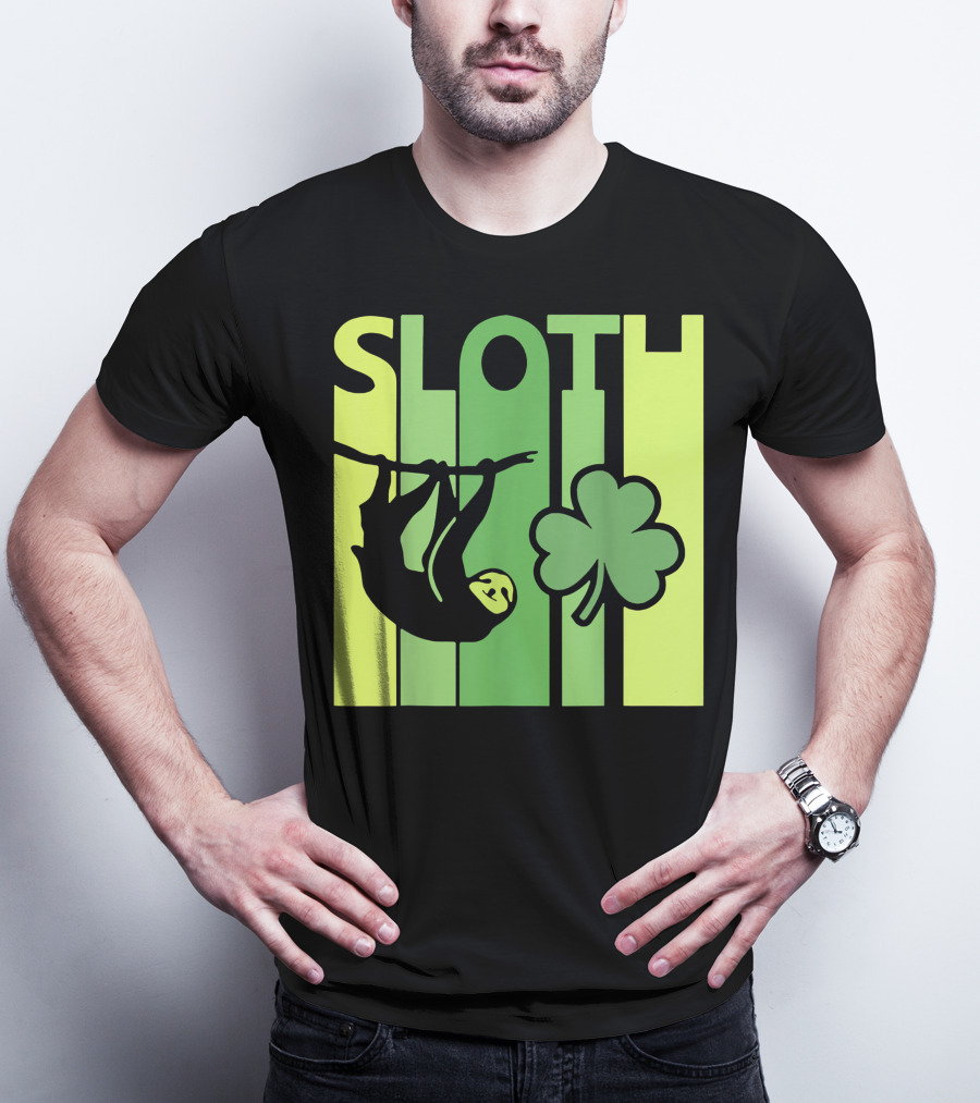 Lucky Sloth Hanging Irish Vintage Shamrock St Patrick's Day T-Shirt