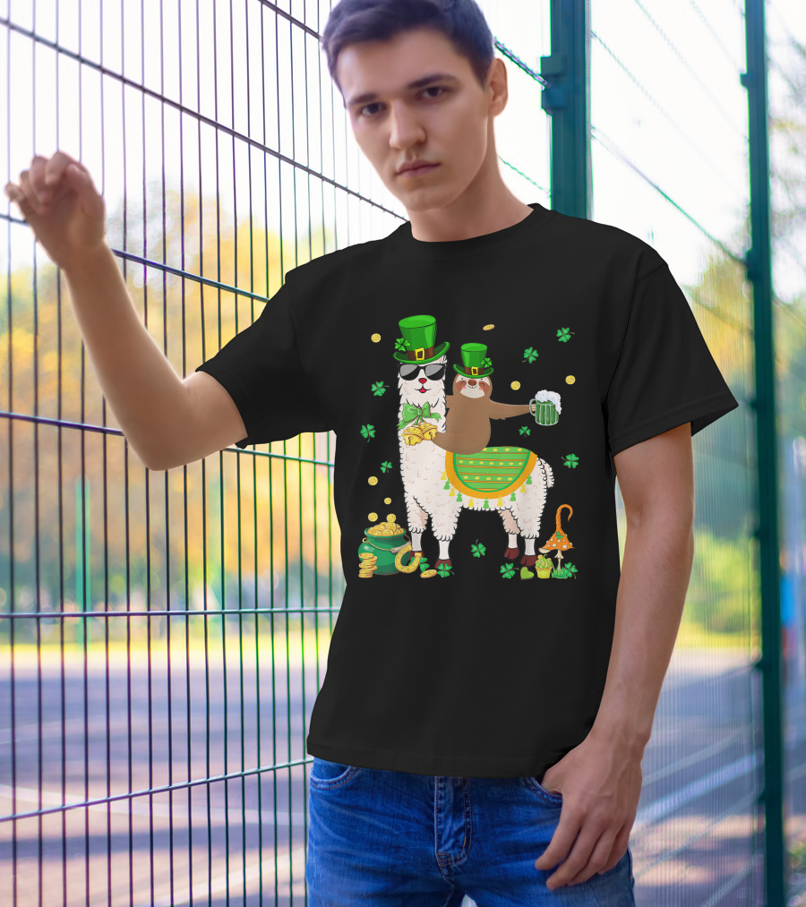 Lucky Shamrock Llama Sloth Lover Happy St Patrick's Day Coins Beer Hat T-Shirt