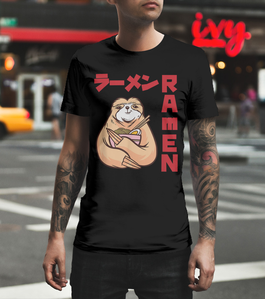 Kawaii Ramen Sloth Anime Noodles Japanese Sketching T-Shirt