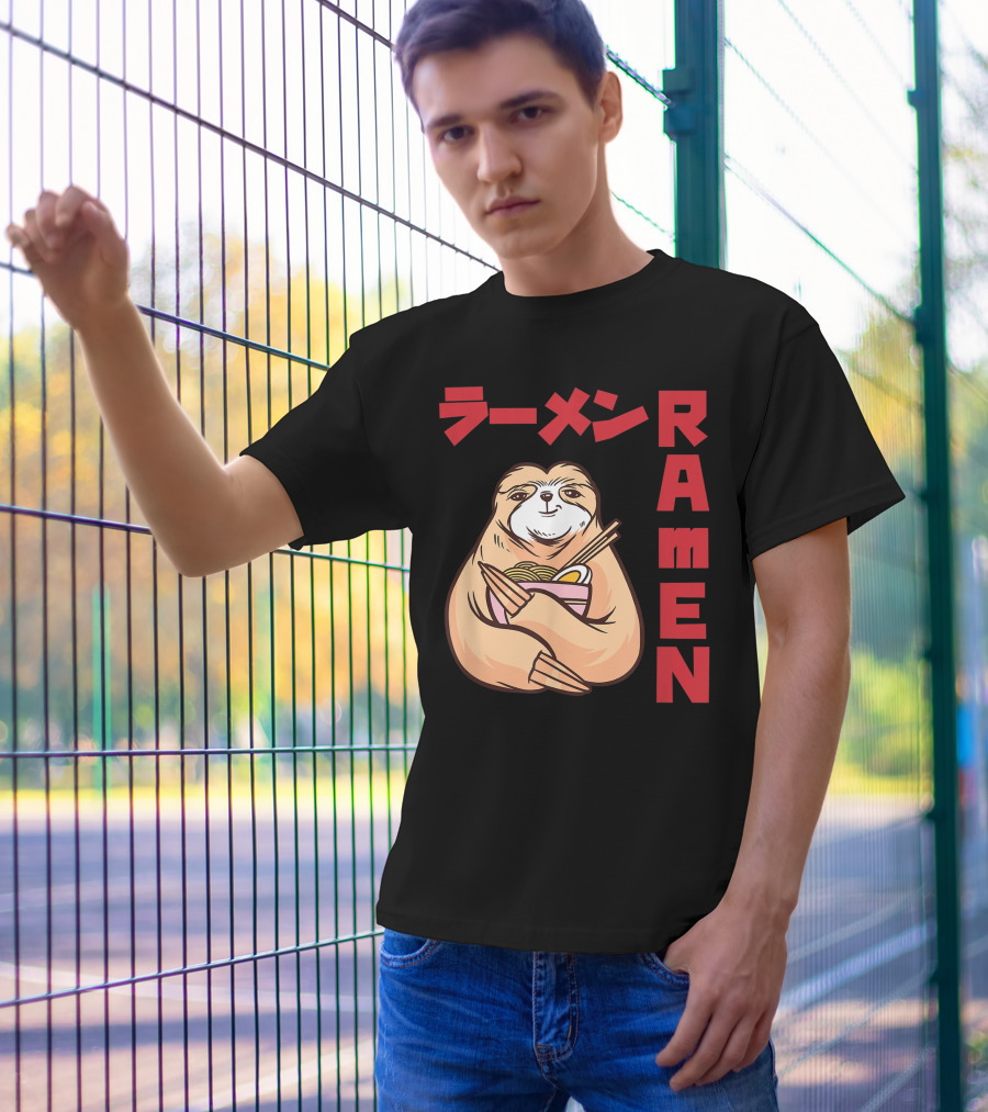 Kawaii Ramen Sloth Anime Noodles Japanese Sketching T-Shirt