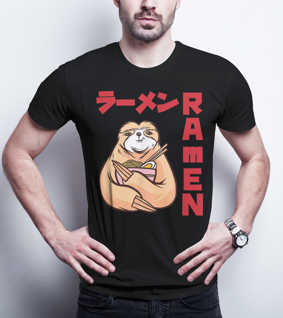 Kawaii Ramen Sloth Anime Noodles Japanese Sketching T-Shirt