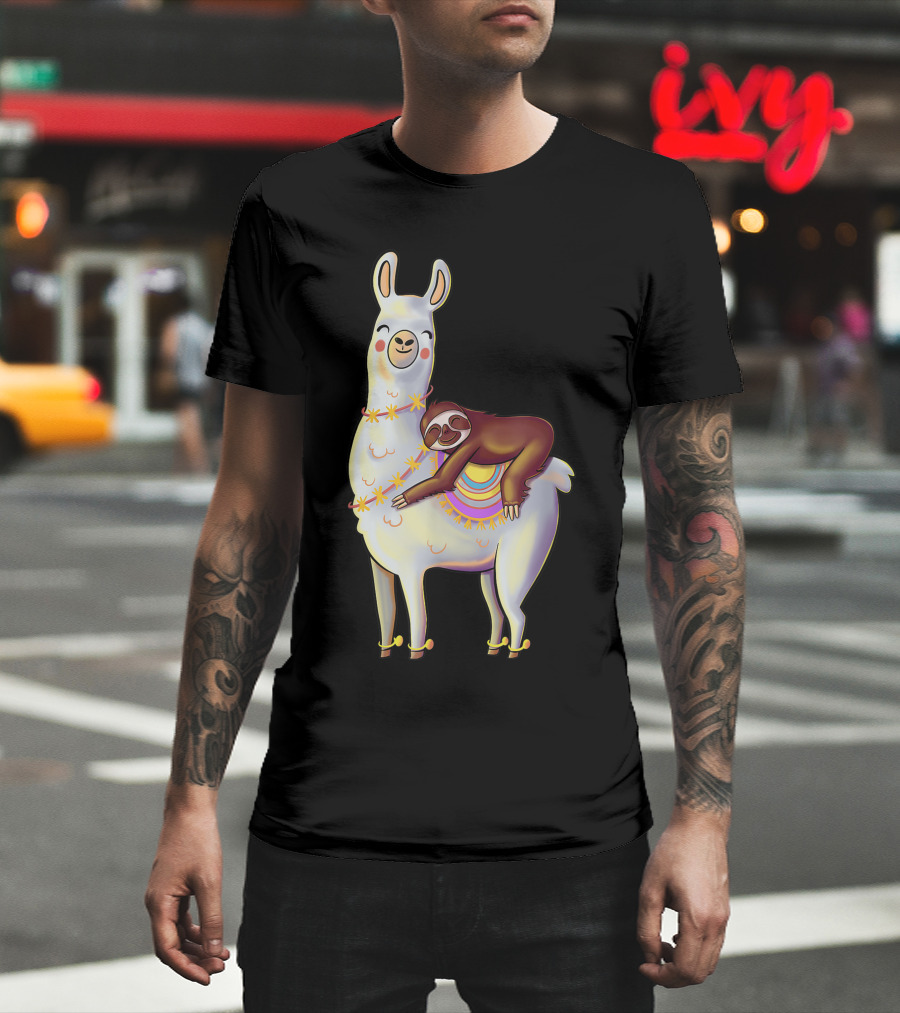 Lazy Sloth On Llama Funny Hiking Birthday Adventure T-Shirt