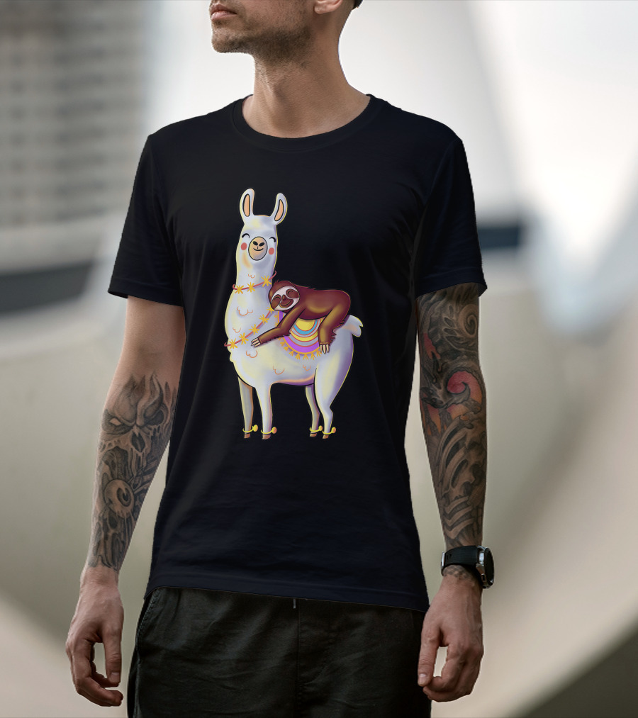Lazy Sloth On Llama Funny Hiking Birthday Adventure T-Shirt