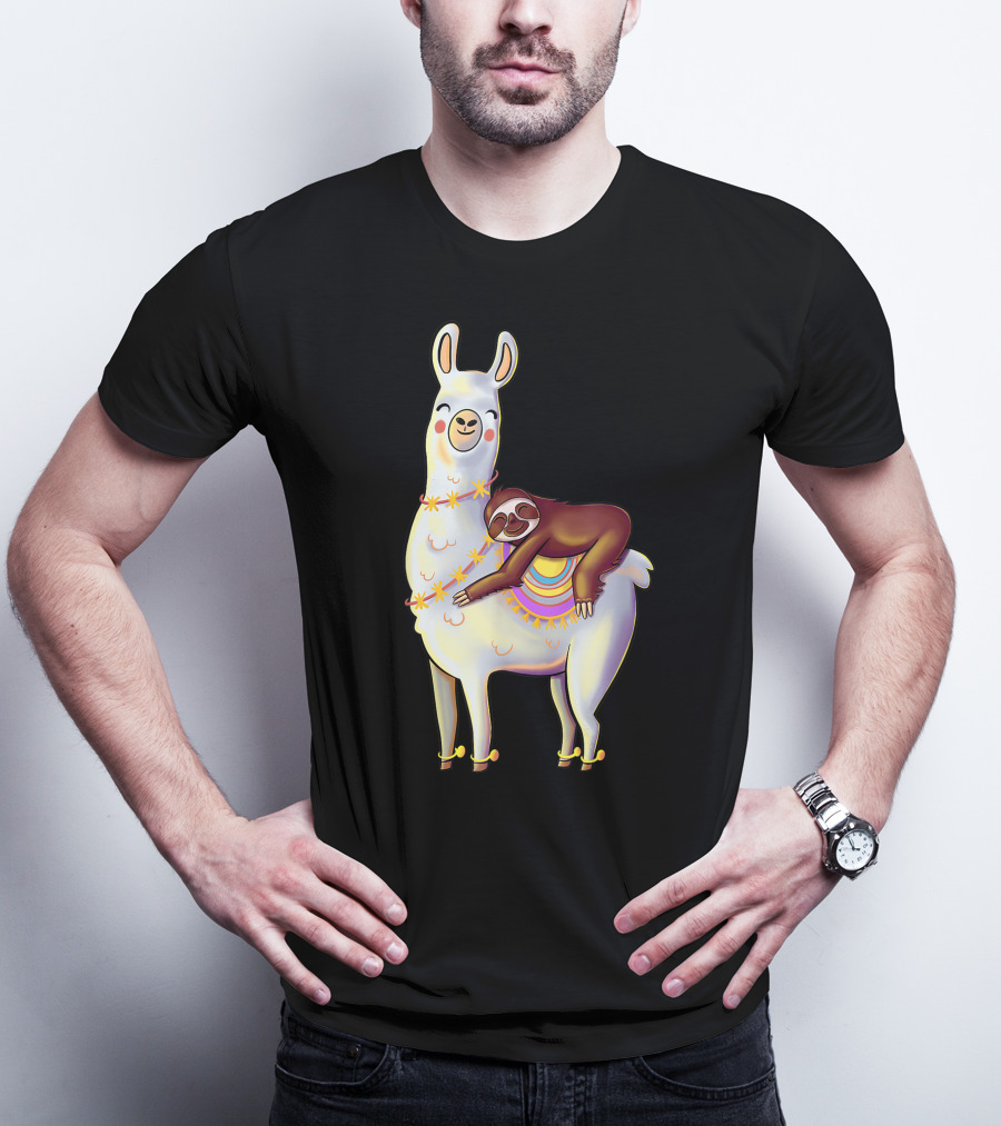 Lazy Sloth On Llama Funny Hiking Birthday Adventure T-Shirt