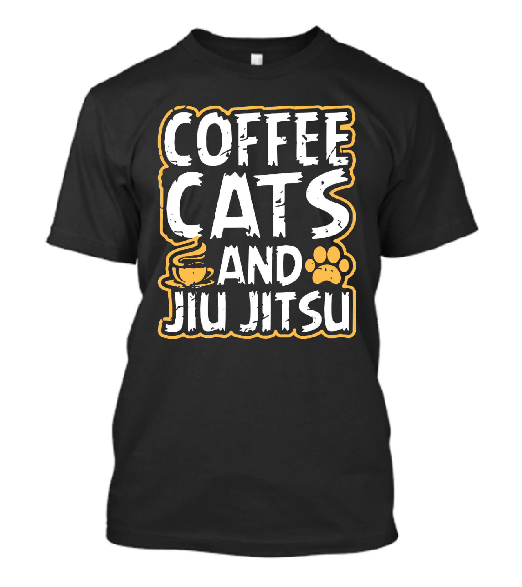 Coffee Cats And Jiu Jitsu With Coffee Cup And Cat Paw Prints T-Shirt