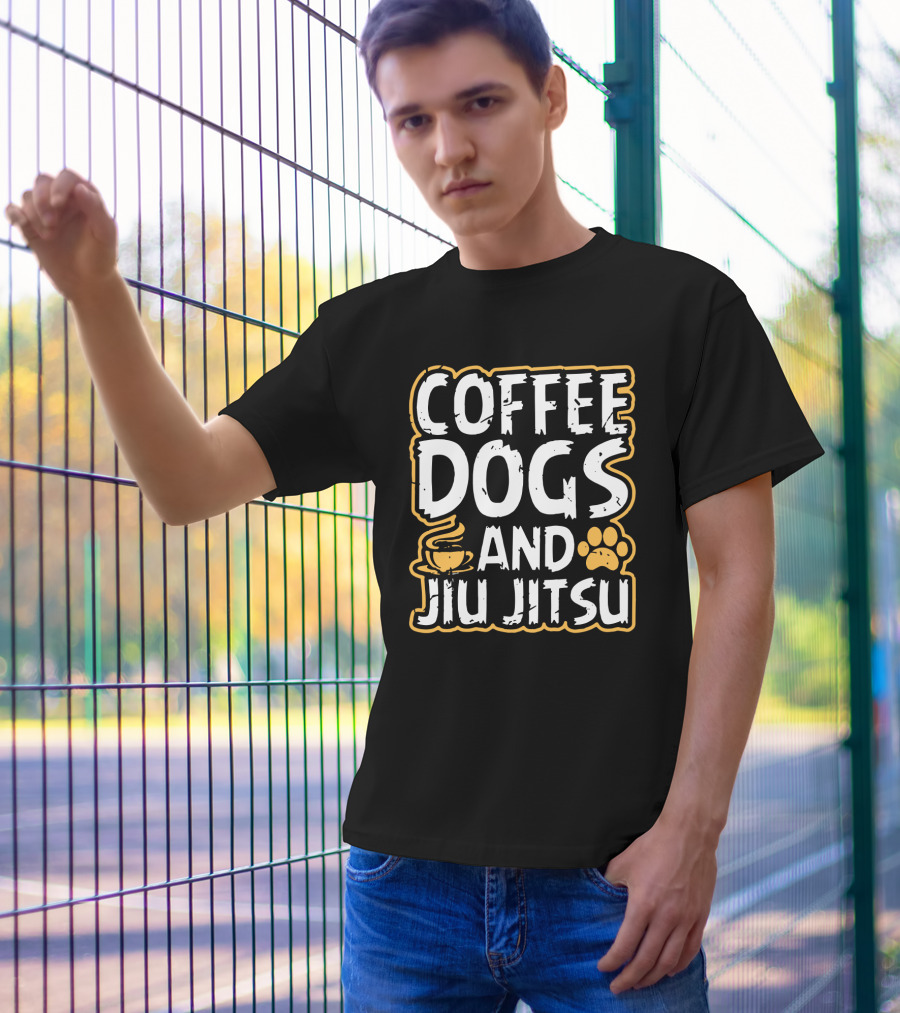Coffee Dogs And Jiu Jitsu With Coffee Cup And Paw Prints T-Shirt