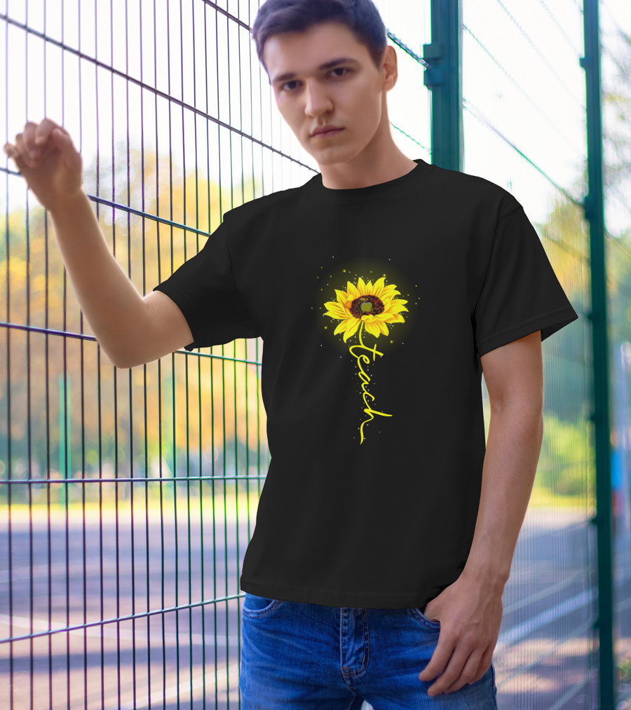 Sunflower Blossom With Teach Script T-Shirt