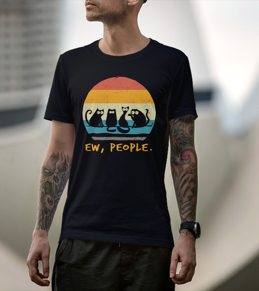 Ew People Funny Cat Retro Sunset T-Shirt