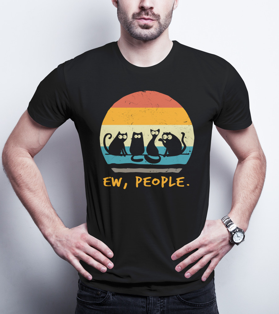 Ew People Funny Cat Retro Sunset T-Shirt