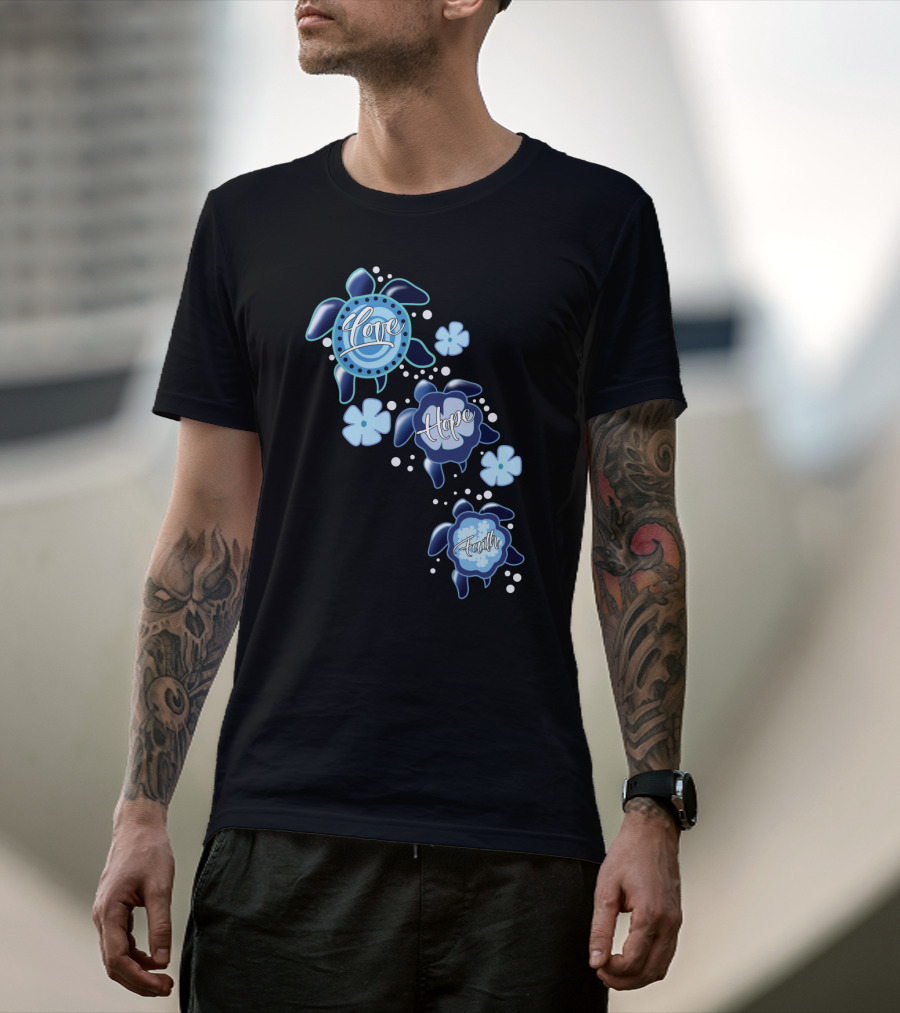 Love Hope Faith Turtle Icons Blue T-Shirt