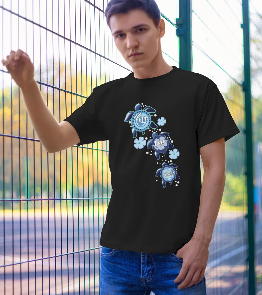 Love Hope Faith Turtle Icons Blue T-Shirt