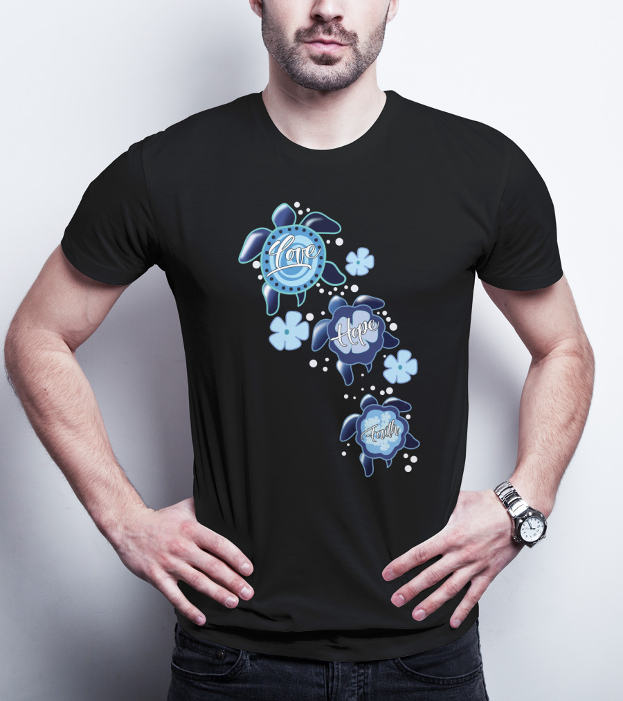Love Hope Faith Turtle Icons Blue T-Shirt