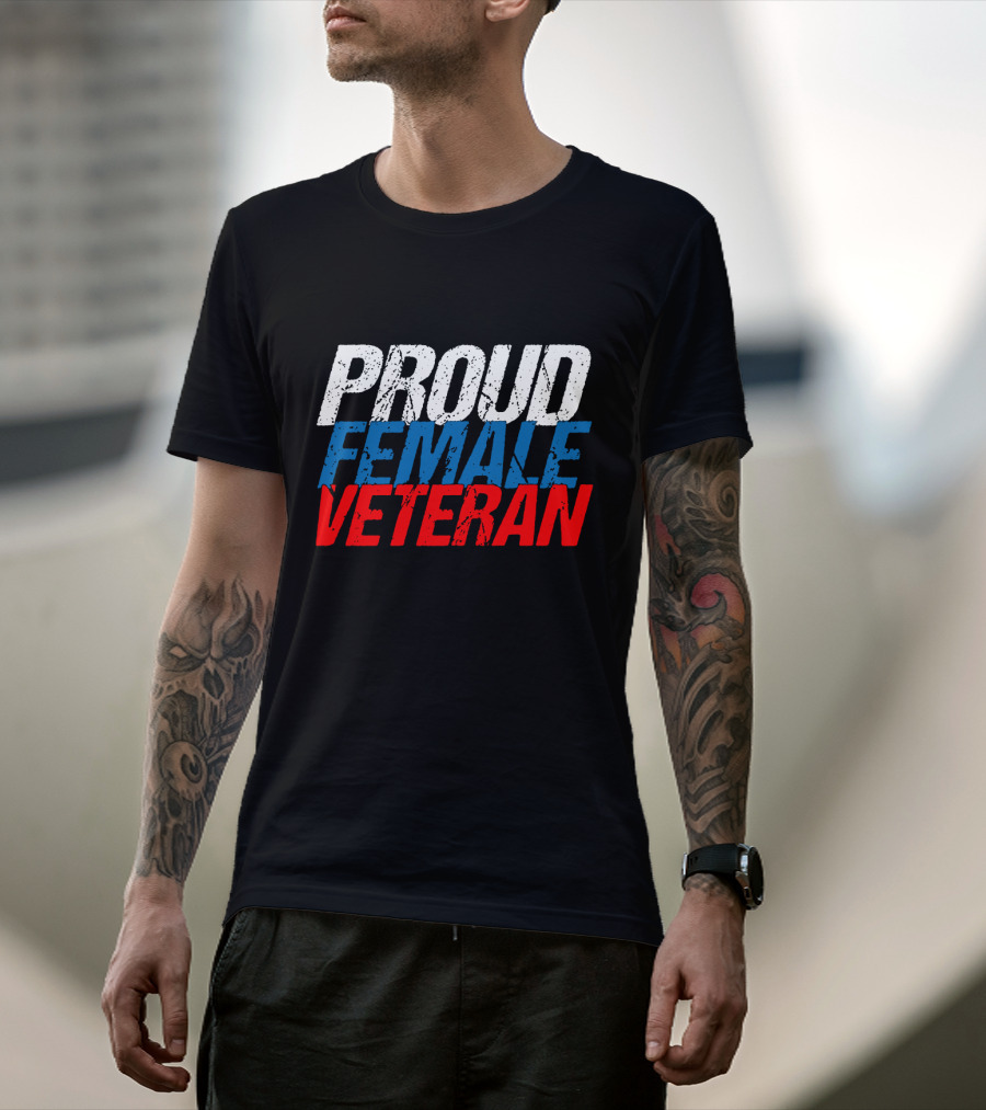 PROUD FEMALE VETERAN White Blue T-Shirt
