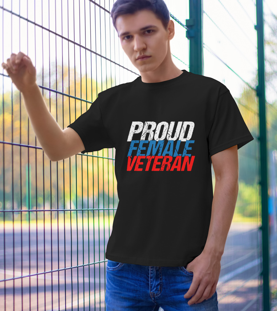 PROUD FEMALE VETERAN White Blue T-Shirt