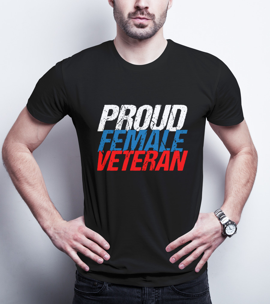 PROUD FEMALE VETERAN White Blue T-Shirt