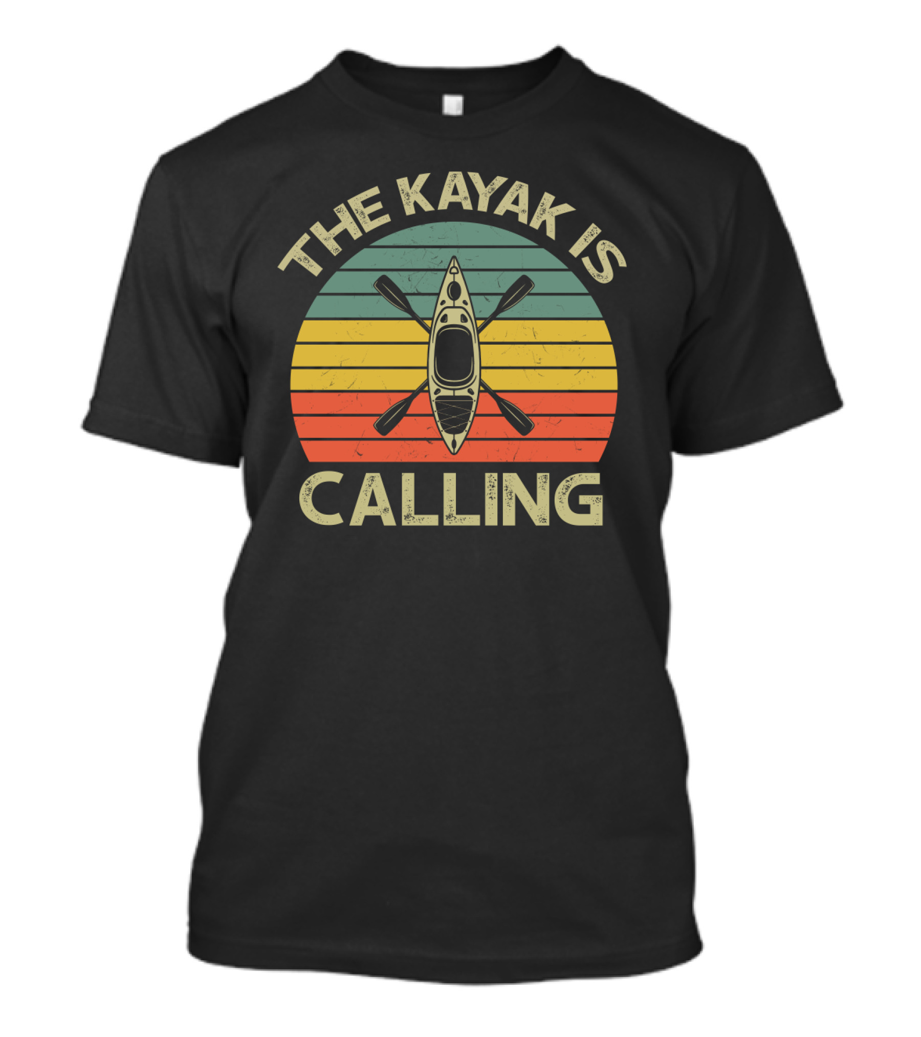 The Kayak Is Calling Retro Sunset Adventure T-Shirt