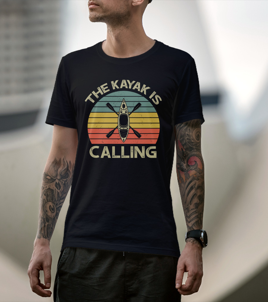 The Kayak Is Calling Retro Sunset Adventure T-Shirt